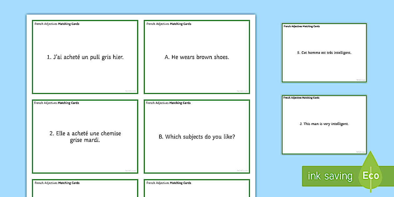 Adjectives Matching Cards - translation, grammar, adjective, comparative,