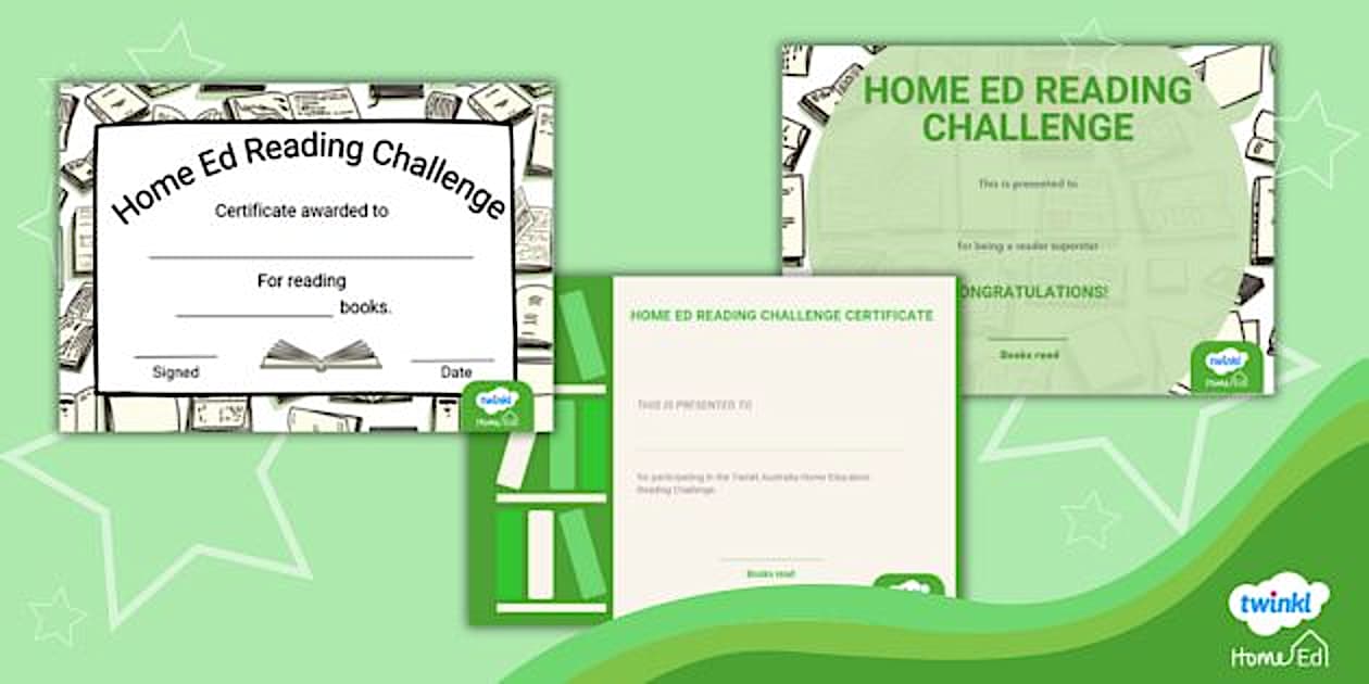 Home Education Reading Challenge Certificate Pack - Twinkl