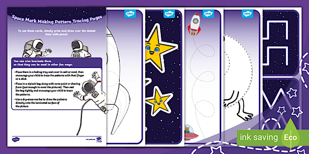 Space-Themed Mark Making Pattern Tracing Pages - Twinkl