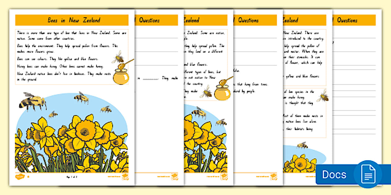 New Zealand Bees Differentiated Comprehension Activity