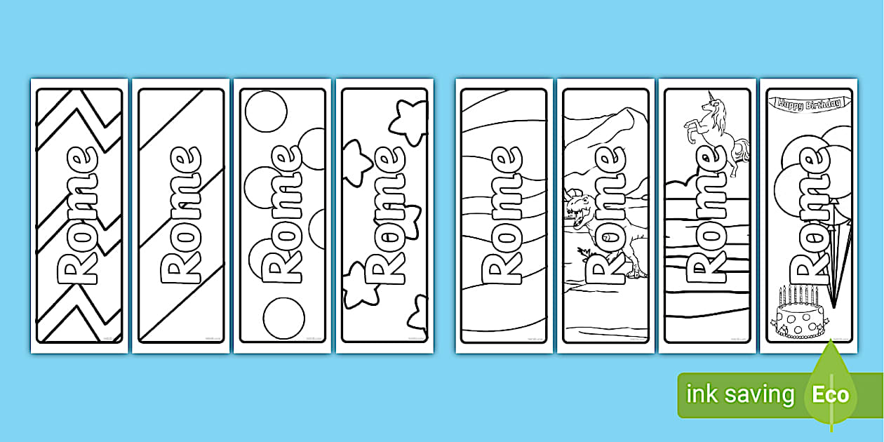 Rome Name Simple Colouring Bookmarks (Teacher-Made) - Twinkl
