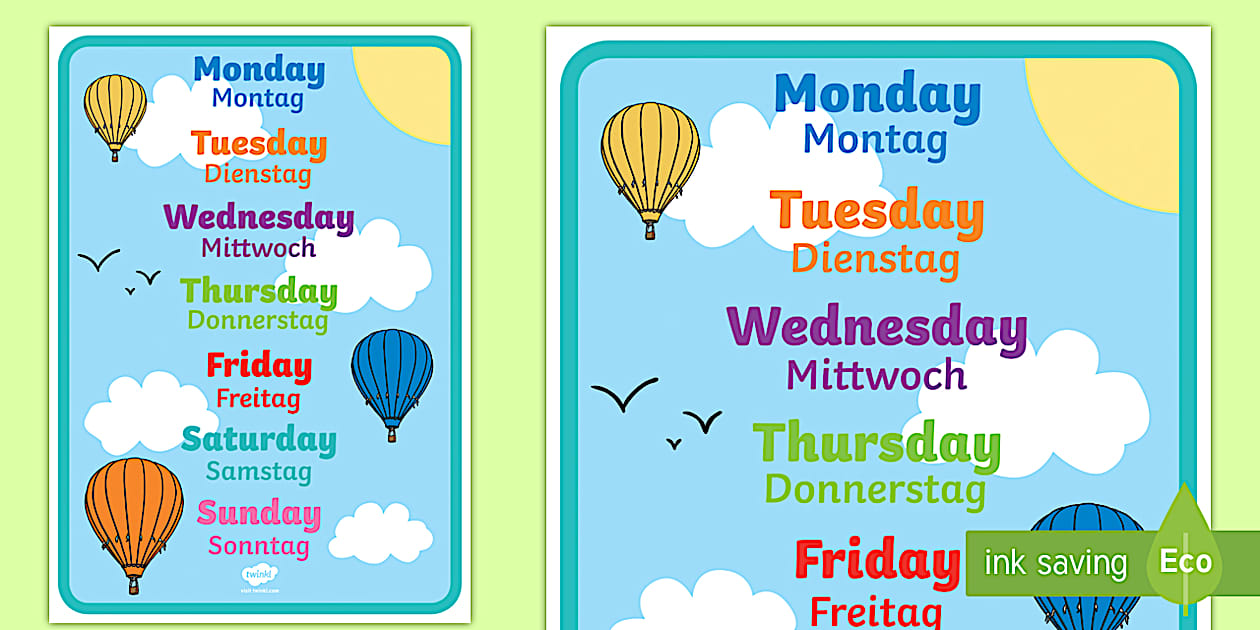 Days of the Week A4 Display Poster English/German - Twinkl