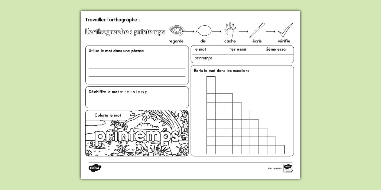 Travailler l'orthographe : printemps (Teacher-Made) - Twinkl