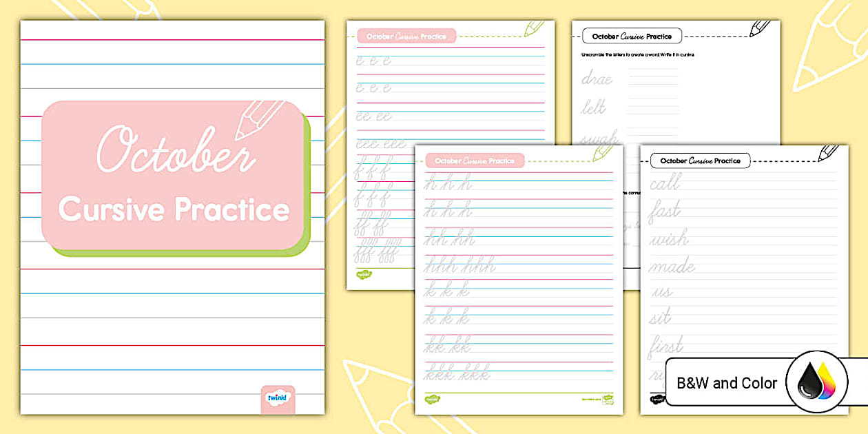 Second Grade October Cursive Practice Bundle (teacher made)