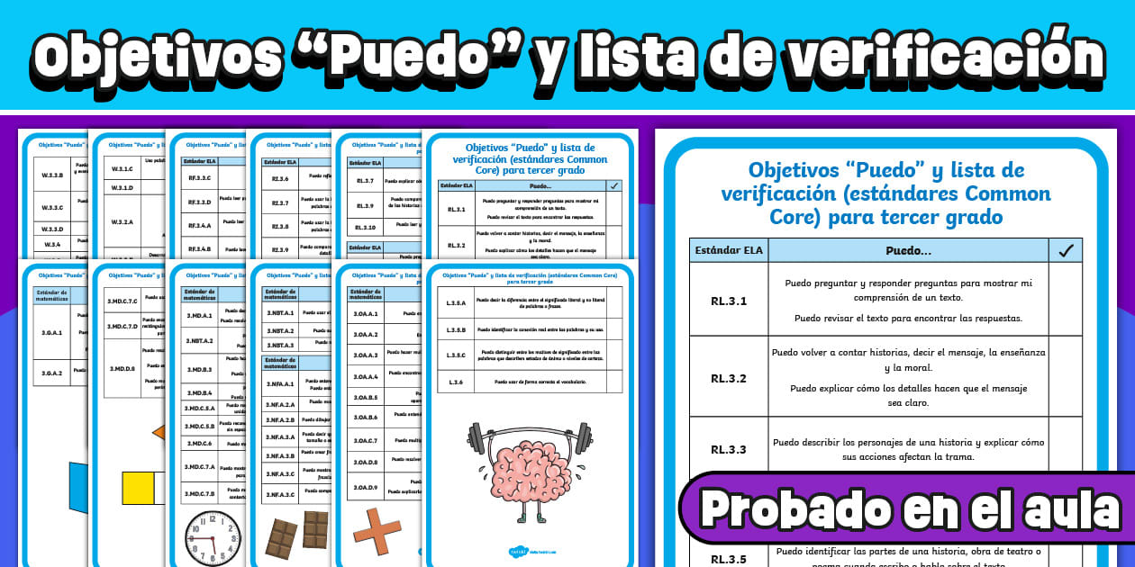 Carteles grandes y lista con objetivos "puedo" para 3°