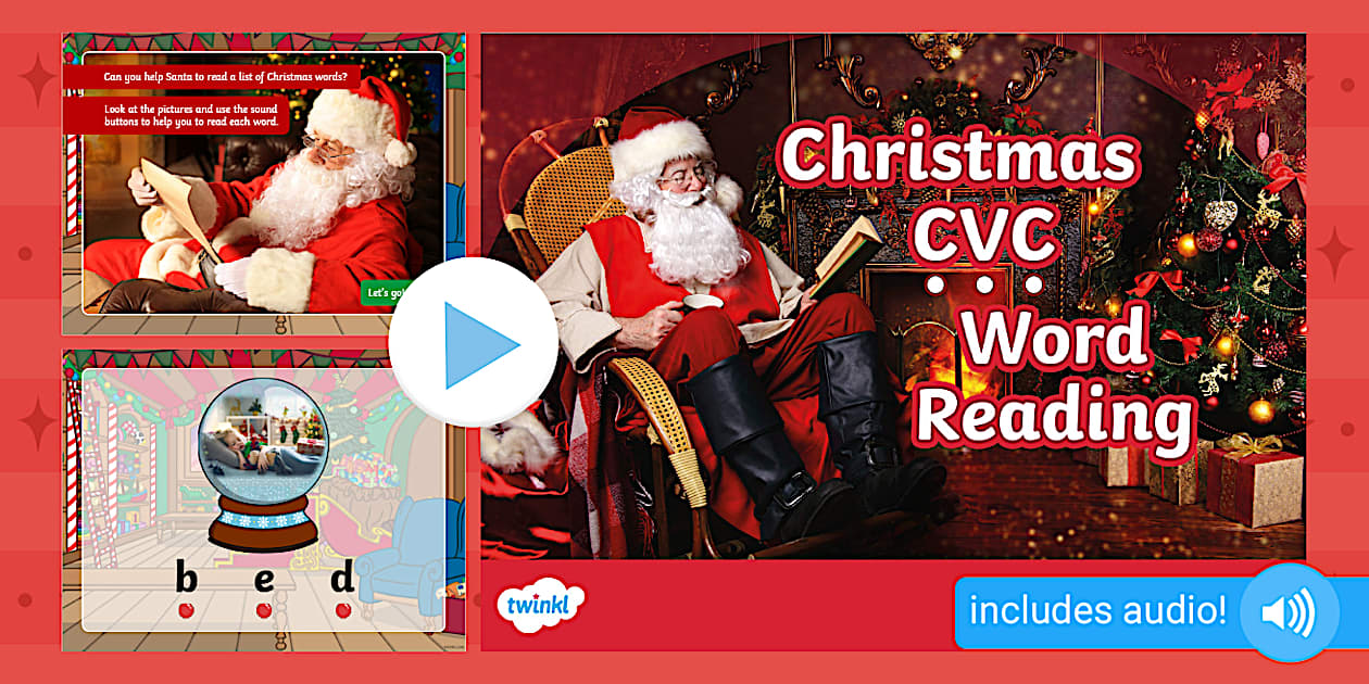 Christmas CVC Word Reading PowerPoint | EYFS | Phonics