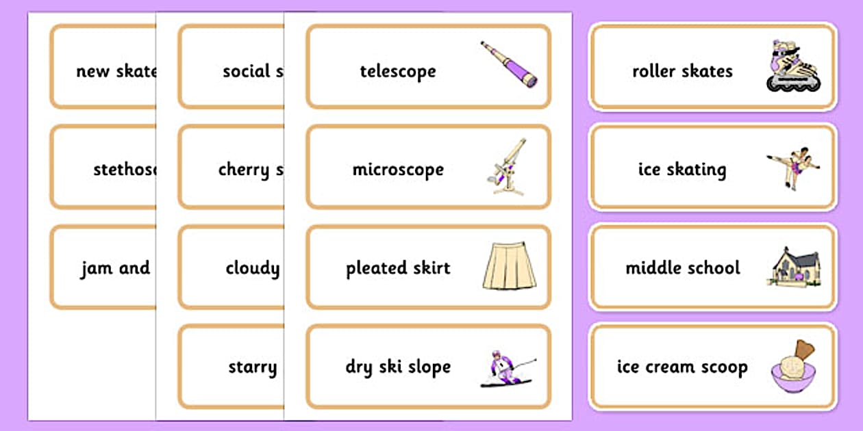 Word Medial SC SK Word Cards Three Syllable Words - Twinkl
