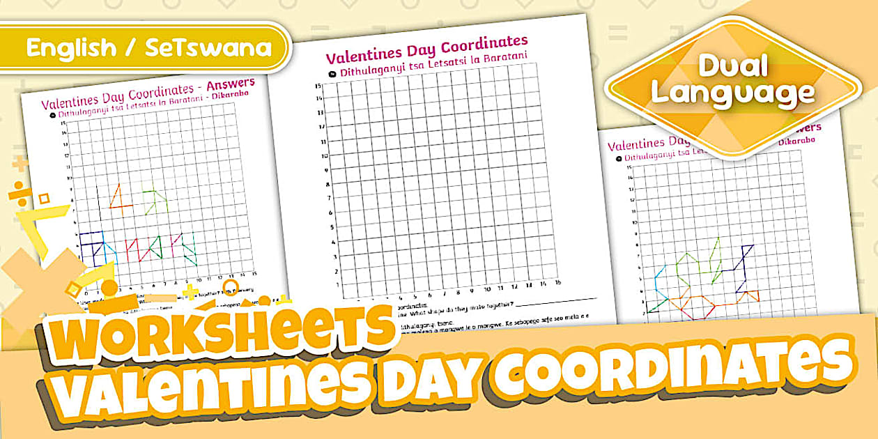 Grade 4 Maths - Valentines Day Coordinates - Worksheets - Setswana/English