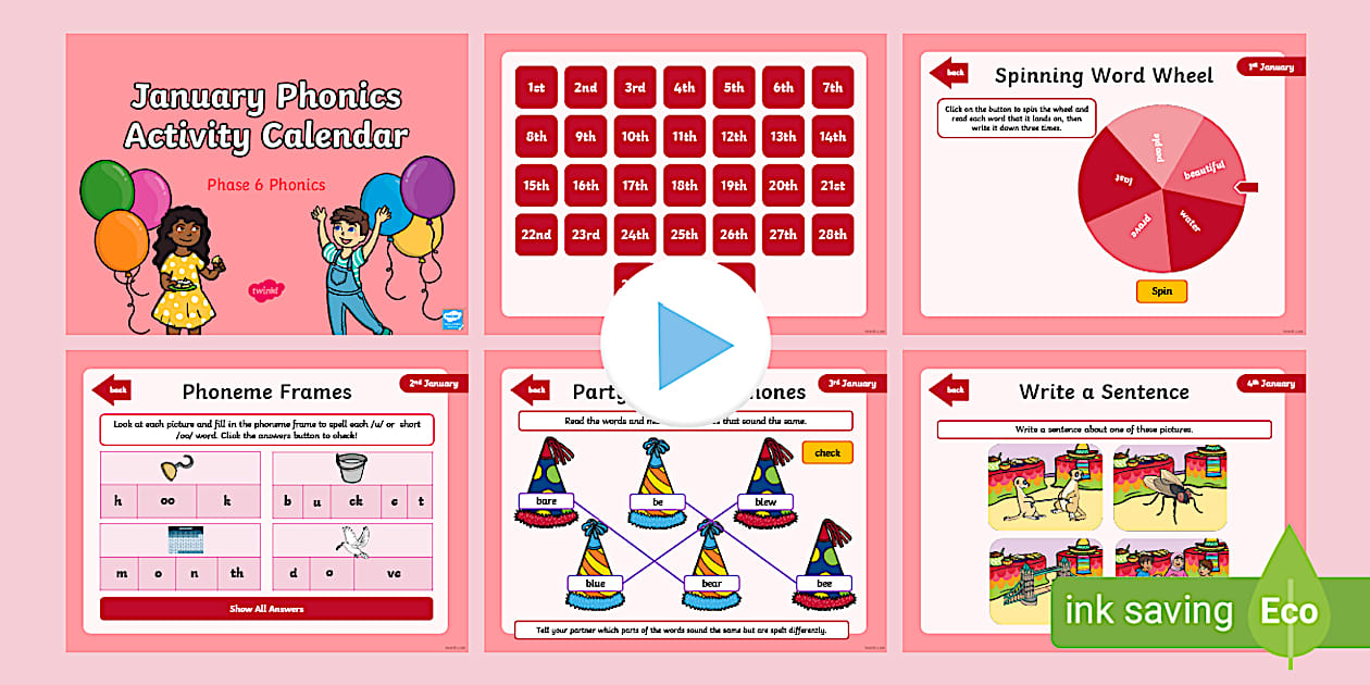 Phase 6 Phonics - Activity Calendar PPT - January - KS1