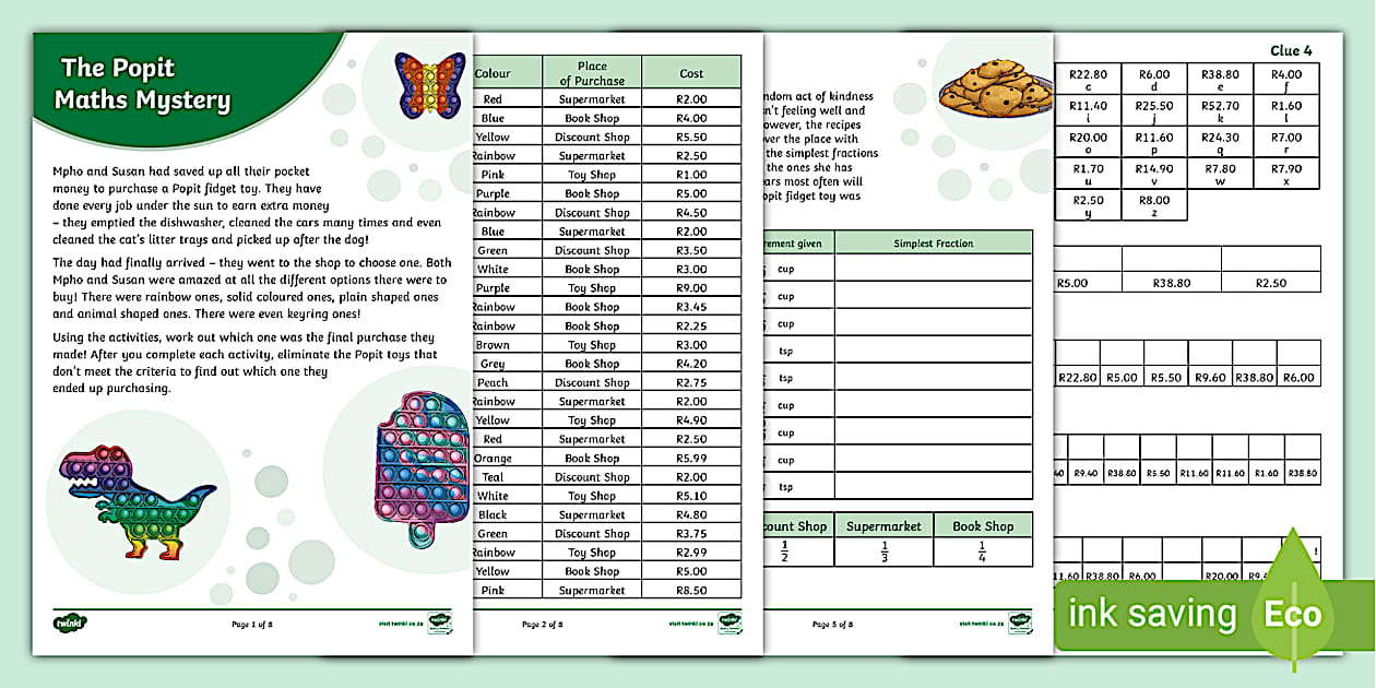 Popit Maths Mystery Fractions And Decimals Practise Grade 5
