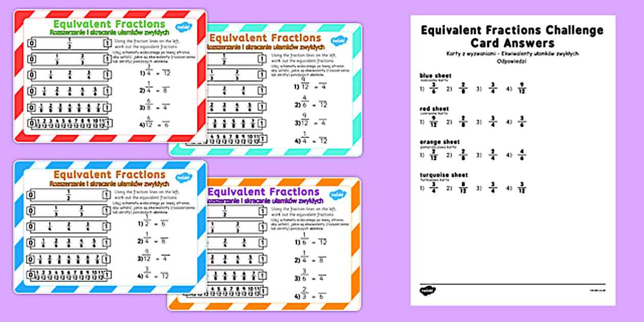 Equivalent Fractions Challenge Cards Polish Translation