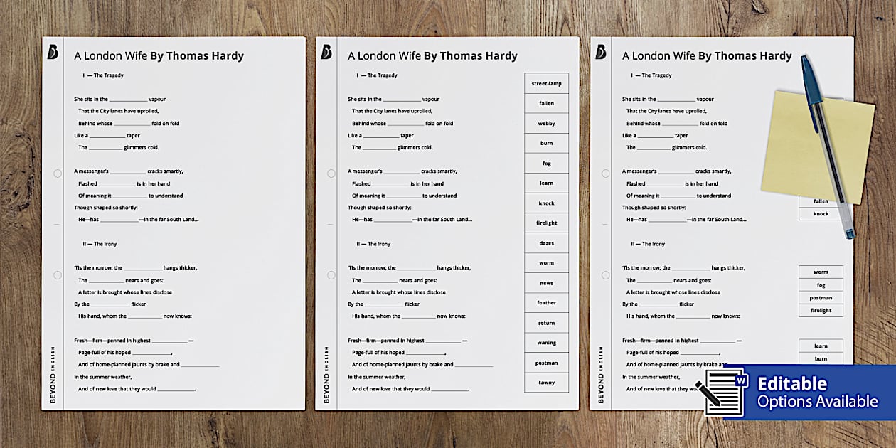 A Wife in London Cloze Activity (teacher made) - Twinkl