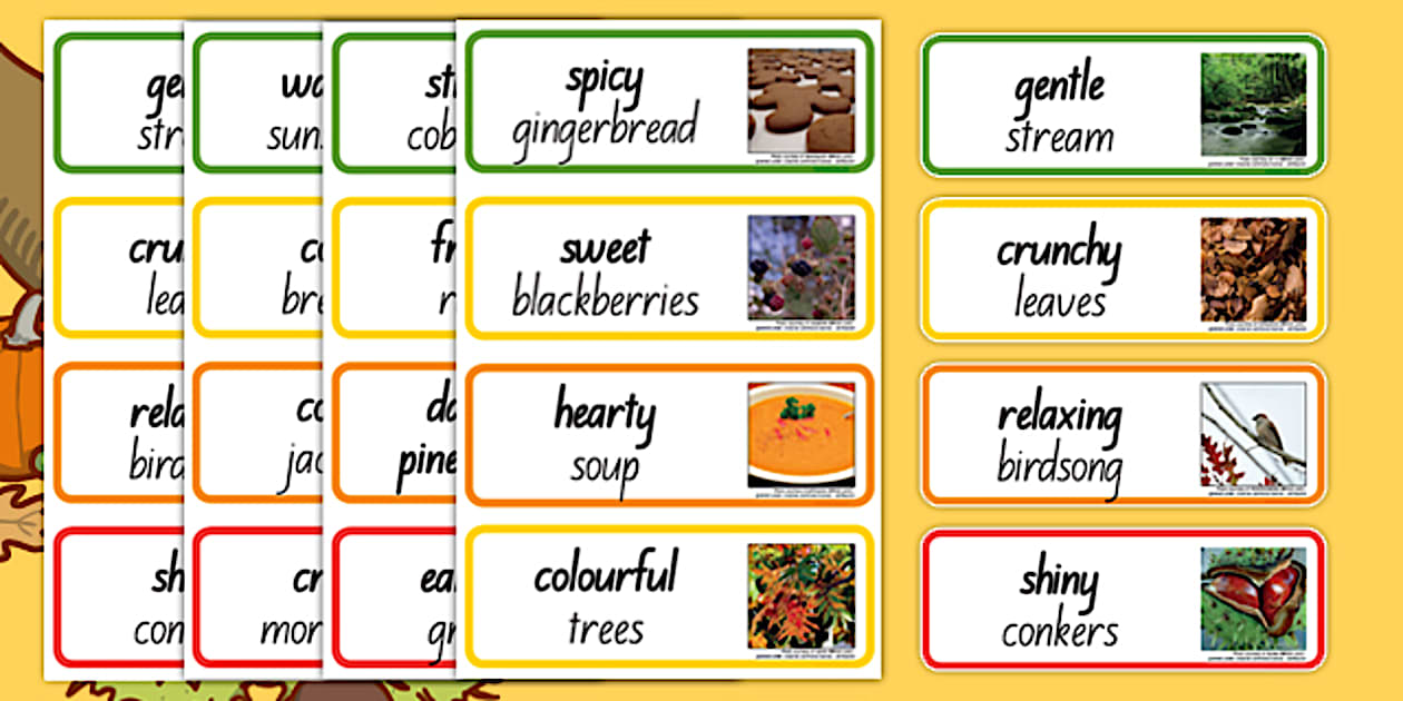 Autumn Senses Adjectives (teacher made) - Twinkl
