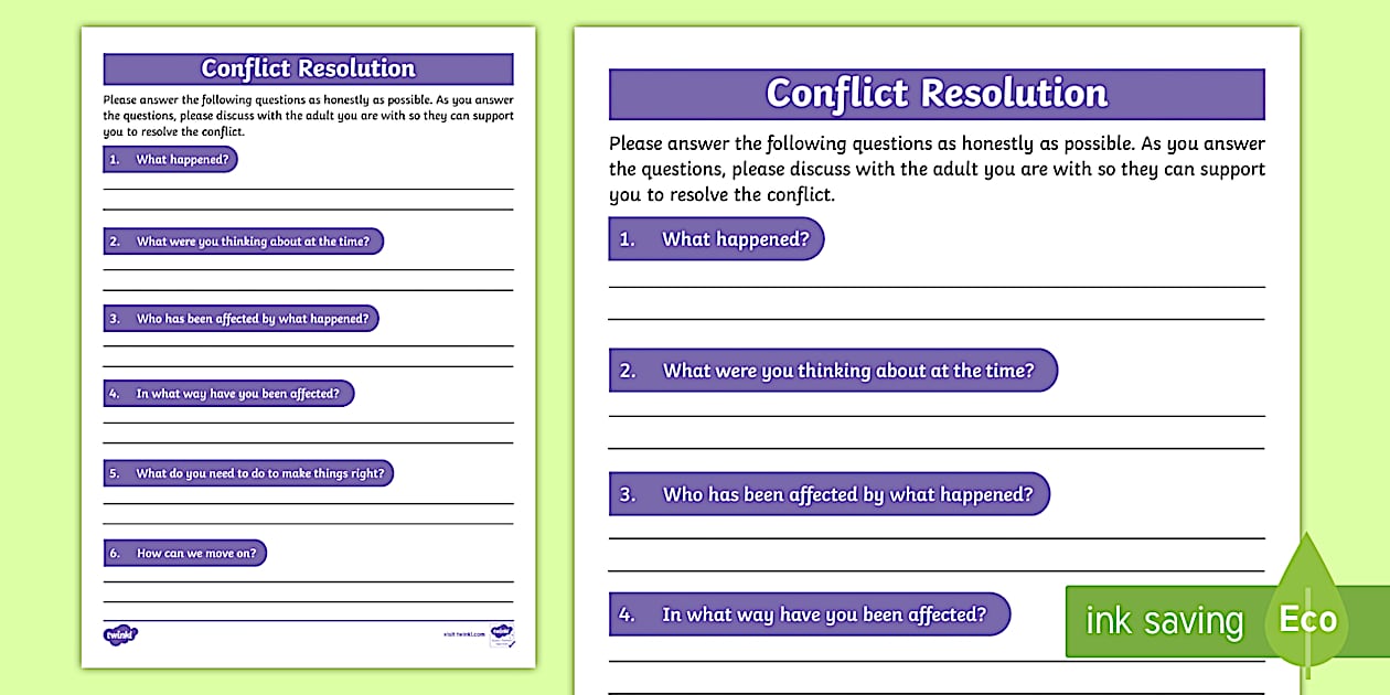 Conflict Resolution Worksheets - Conflict Lesson Plans