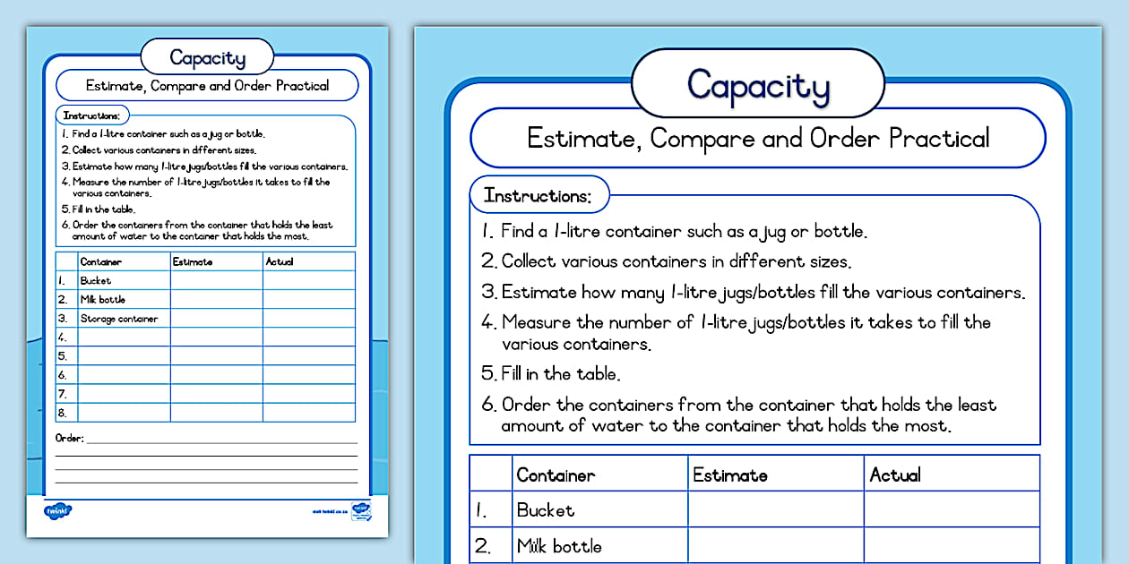 Grade 2 Capacity: Estimate and Compare Practical - Twinkl