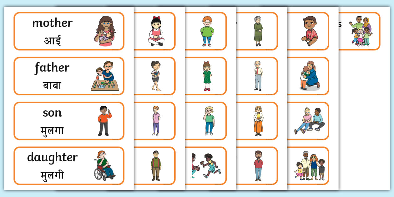 Family Members Flashcards (Marathi) I कुटुंब सदस्य फ्लॅशकार्ड