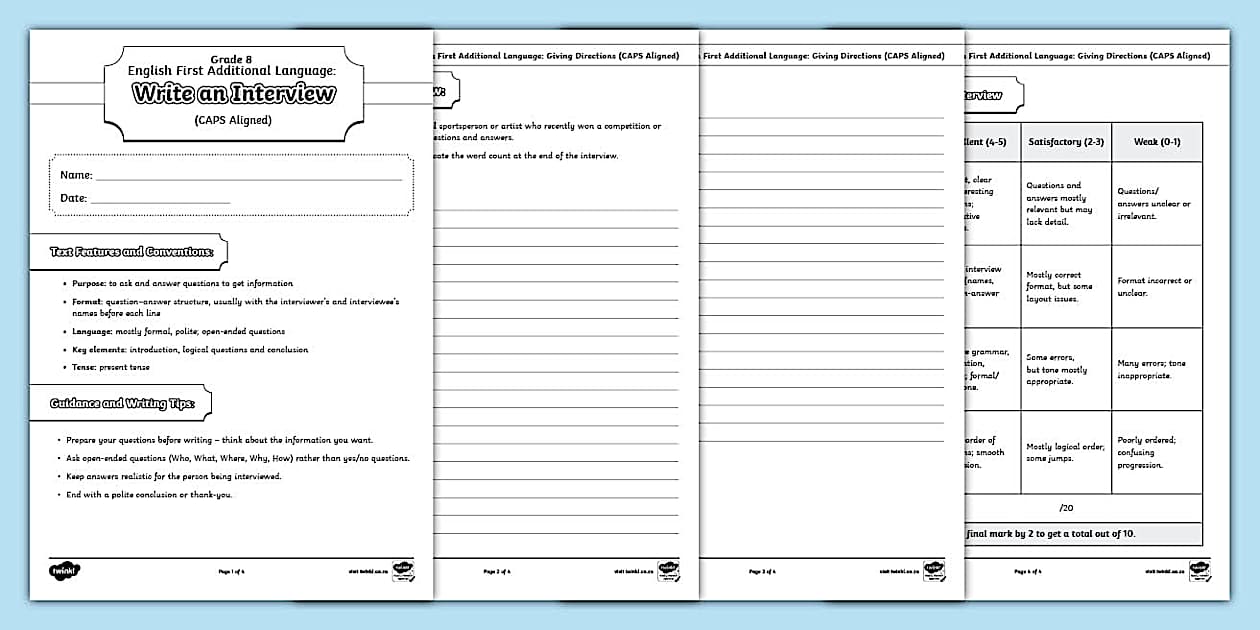 Grade 8 English First Additional Language: Write an Interview (CAPS ...