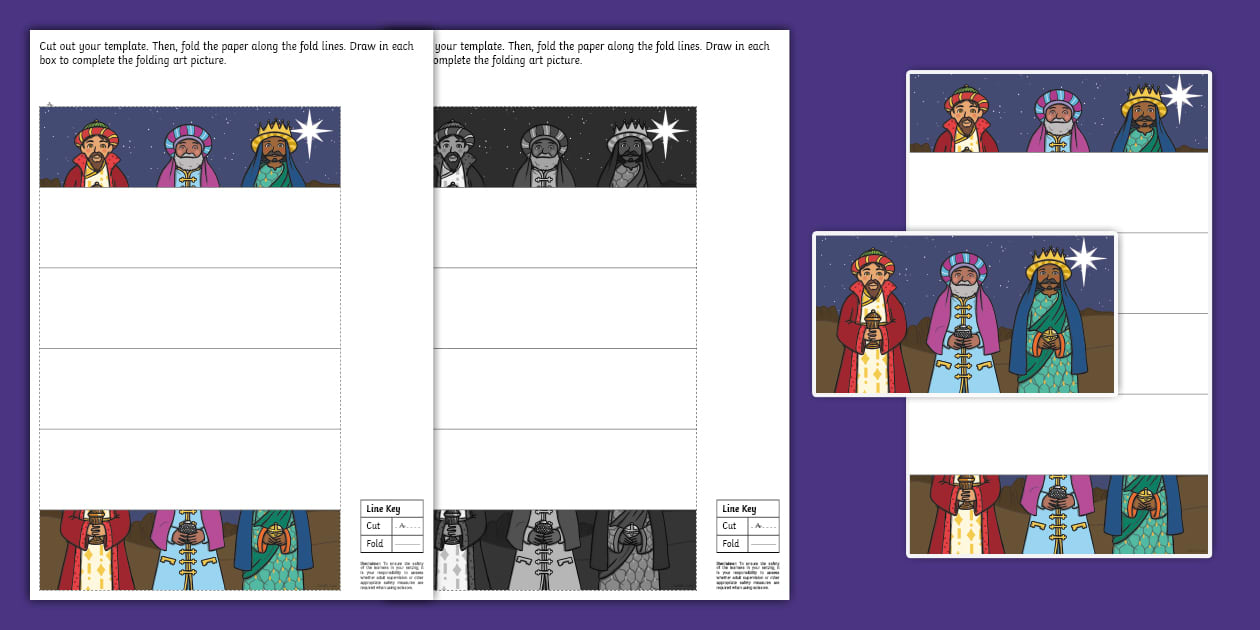 Three Wise Men Folding Art Template (teacher made) - Twinkl
