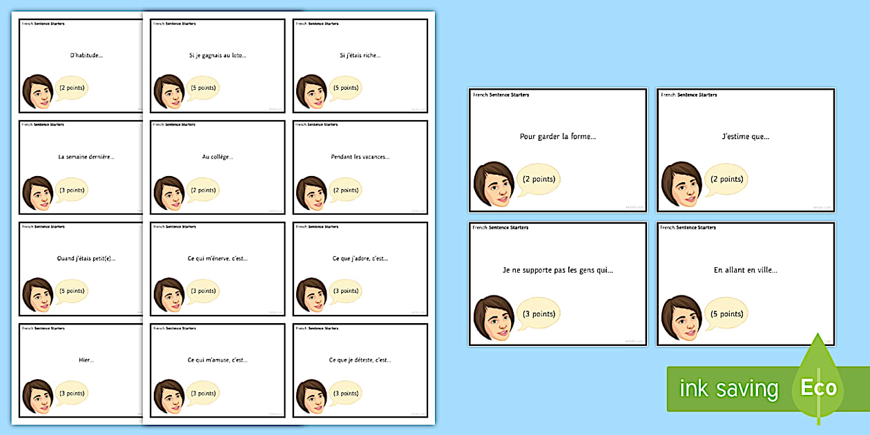 Sentence Starter Prompt Differentiated Cards French