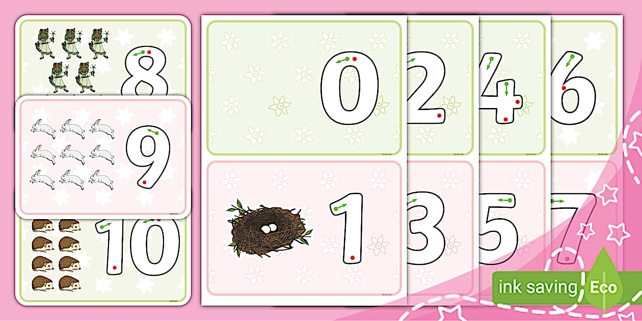 Spring Counting and Number Formation Flashcards 0-10