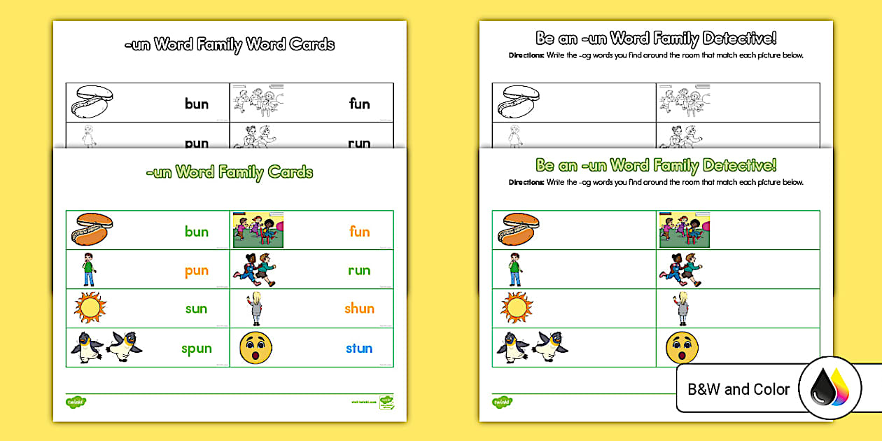 -un Word Family Read and Write the Room Worksheet - Twinkl