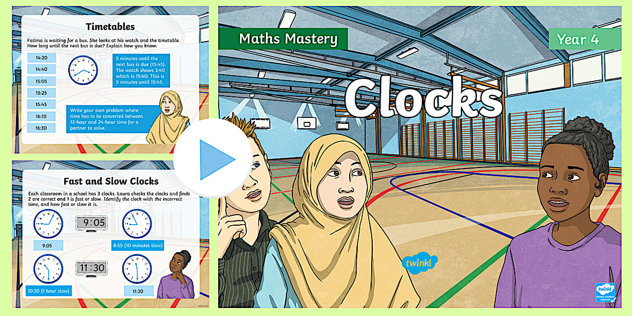 Year 4 Clocks Maths Mastery PowerPoint - Twinkl