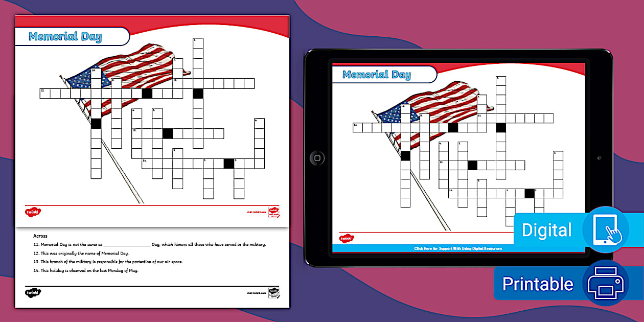 Memorial Day Crossword for 3rd-5th Grade (Teacher-Made)