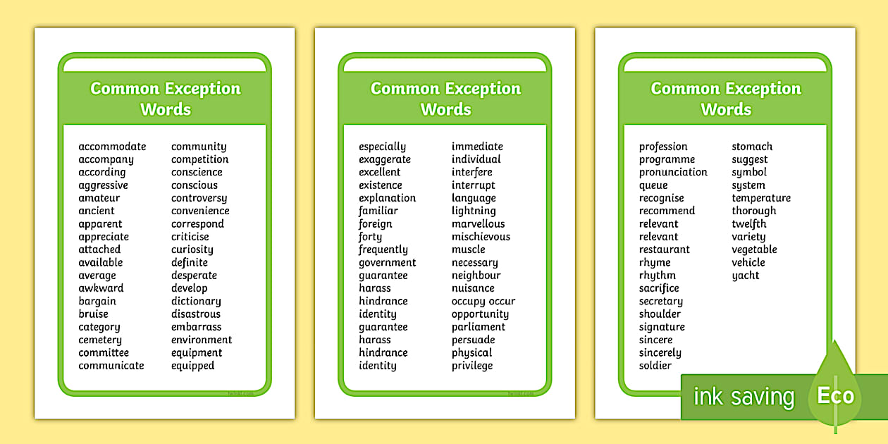 IKEA Toslby Year 5 and 6 Common Exception Words Prompt Frame