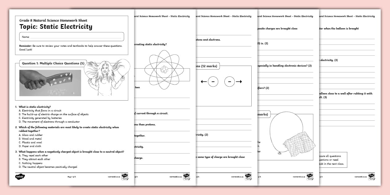 Grade 8 Natural Science: Static Electricity Worksheet