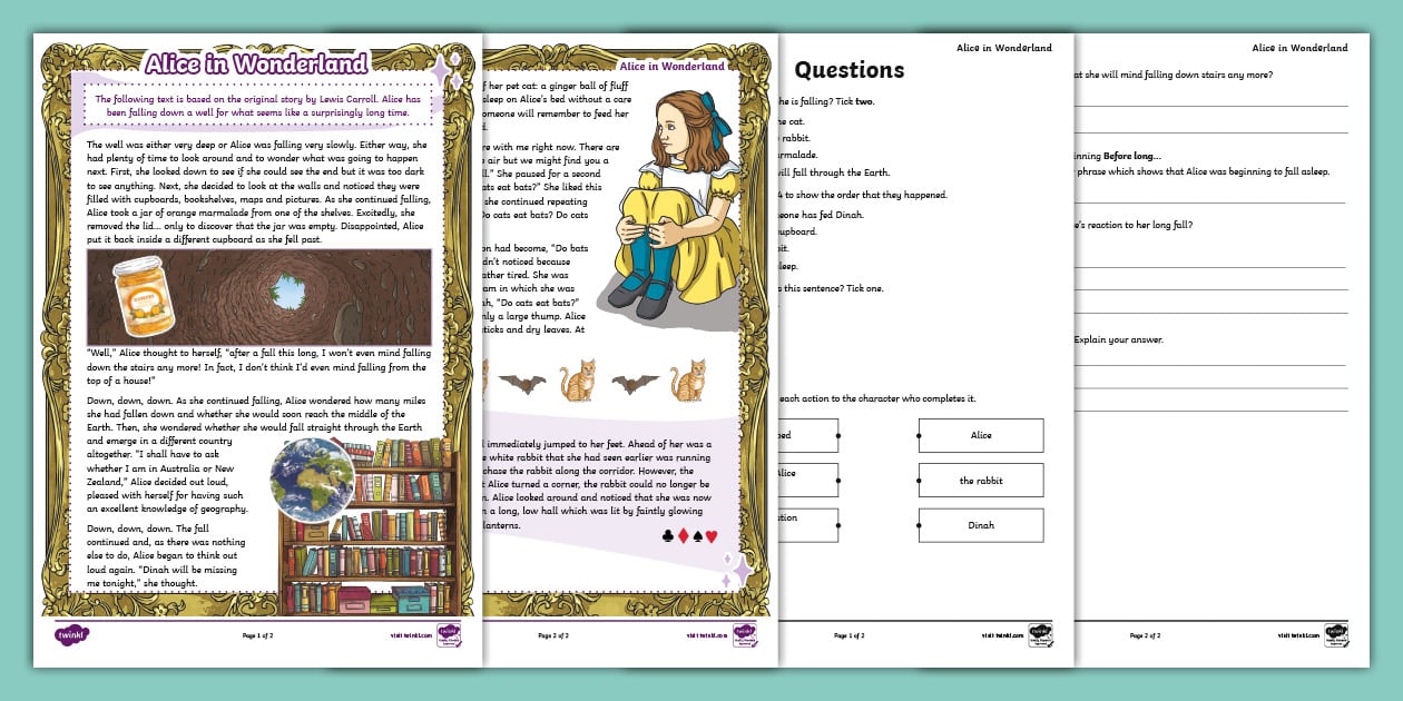 LKS2 Alice in Wonderland Reading Comprehension Activity