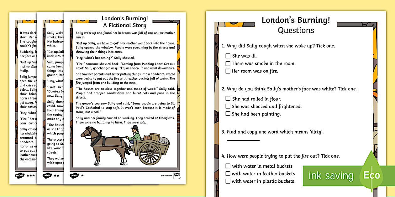 KS1 London's Burning! Fiction Differentiated Reading Comprehension Activity
