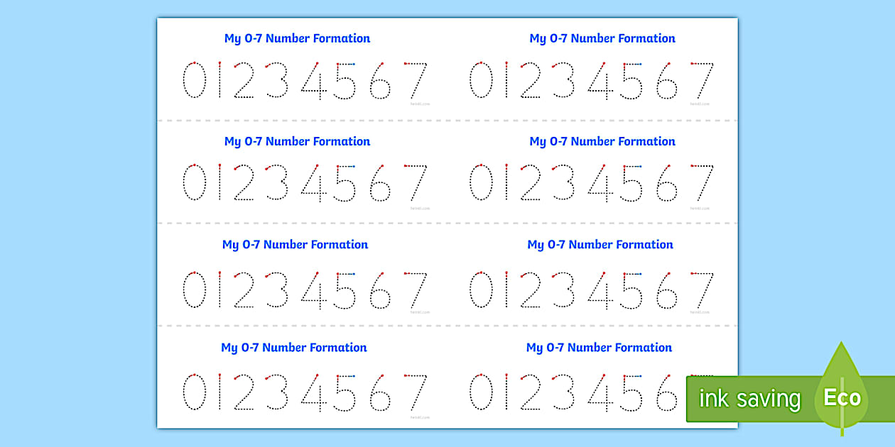 Number Formation Tracing Strips 0-7 (teacher made) - Twinkl