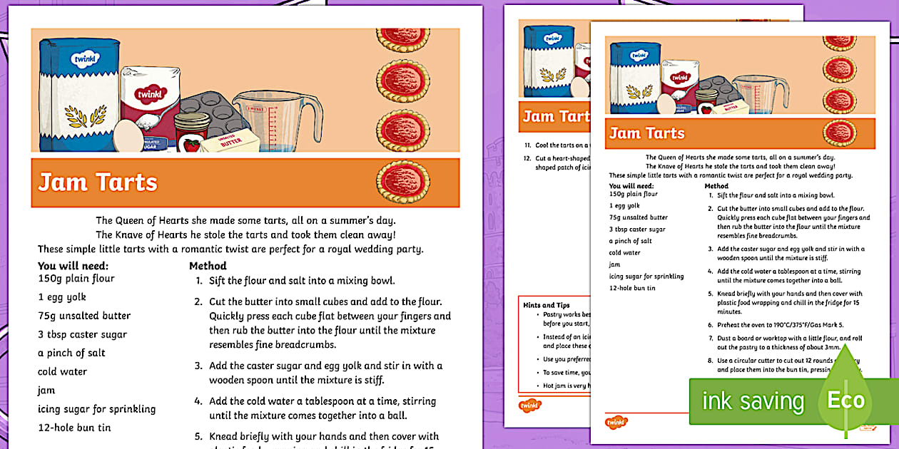Jam Tarts Recipe (teacher made) - Twinkl
