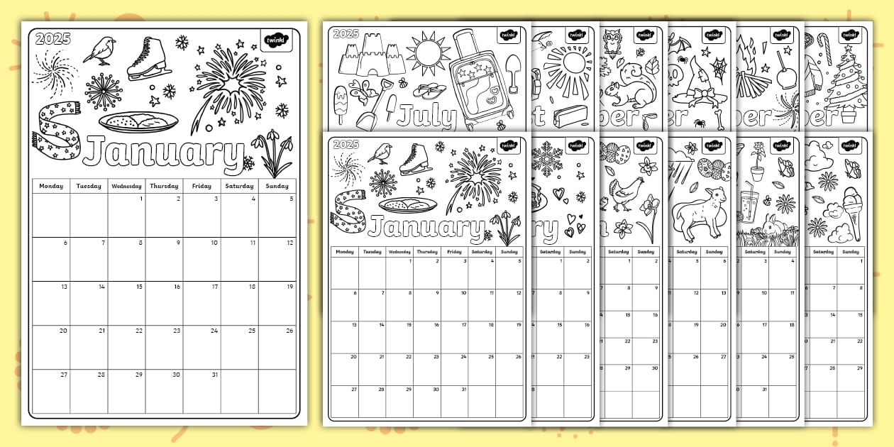 I Can Doodle a Calendar for 2025 Colouring Pages - Twinkl
