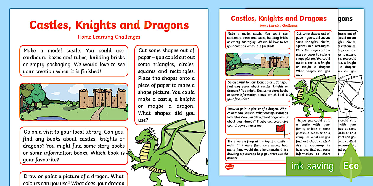 Editable Castles, Knights and Dragons Home Learning Challenges ...