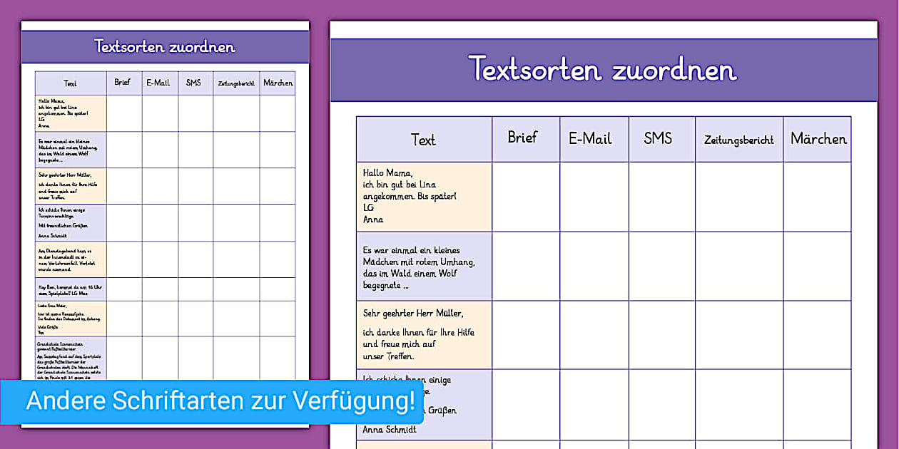 Textsorten zuordnen - Arbeitsblatt - Twinkl