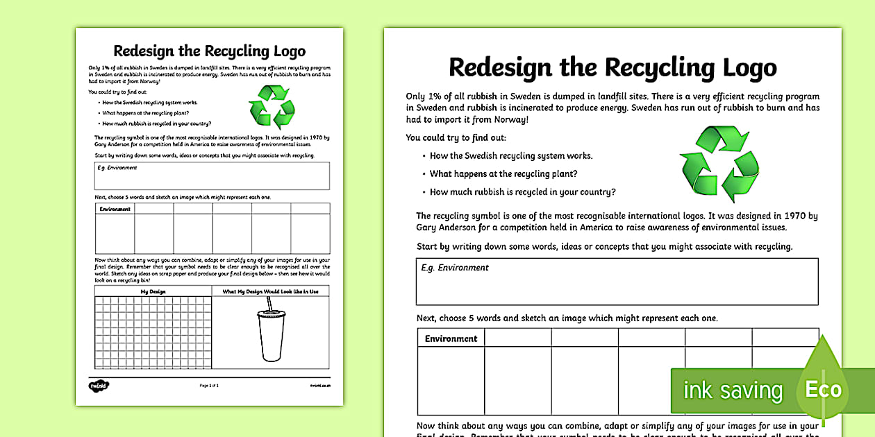 Black and White Redesign The Recycling Logo Worksheet