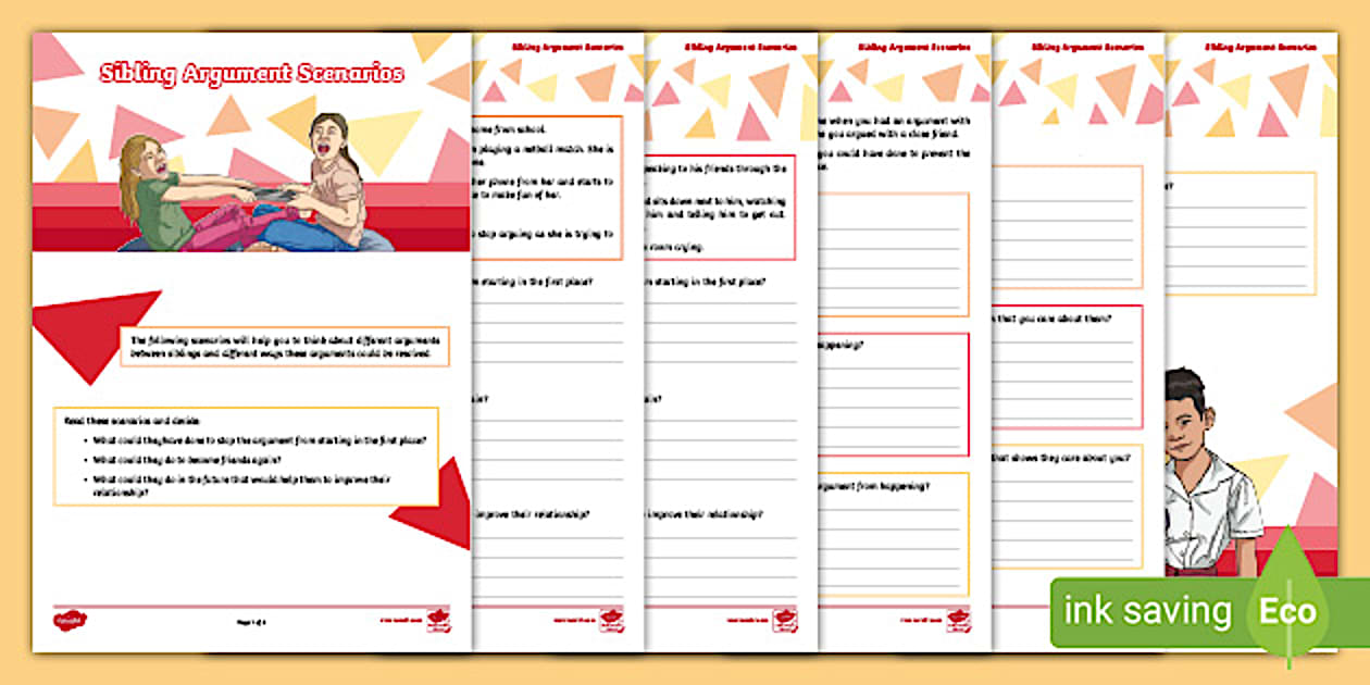 Sibling Argument Scenario Worksheet (teacher made) - Twinkl
