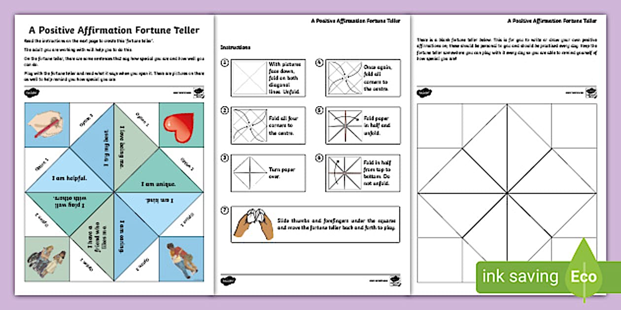 Positive Affirmations Fortune Teller Template (teacher made)