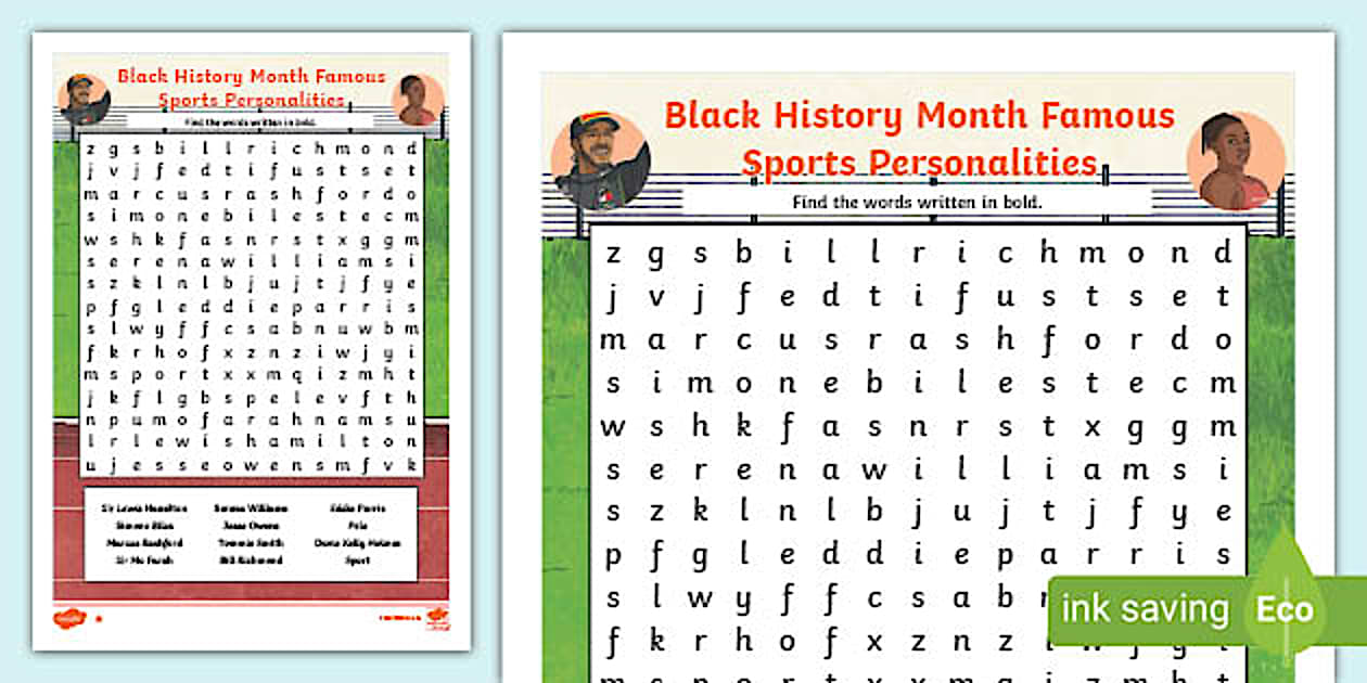 Black History Month Famous Sports Personalities Word Search