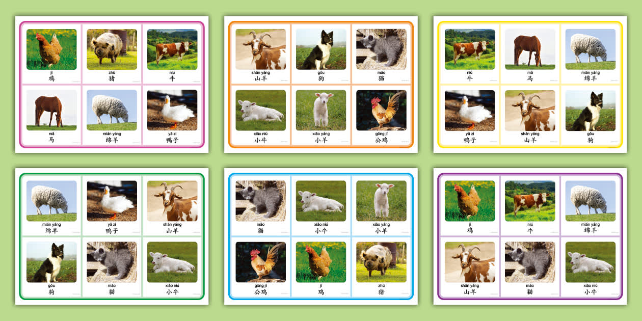 Singapore Mandarin with Pinyin Farm Animals Bingo - Twinkl
