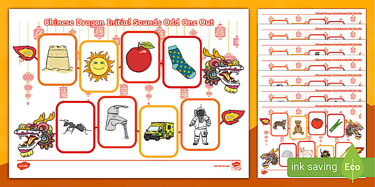 Chinese Dragon Initial Sounds Odd One Out Activity - Twinkl