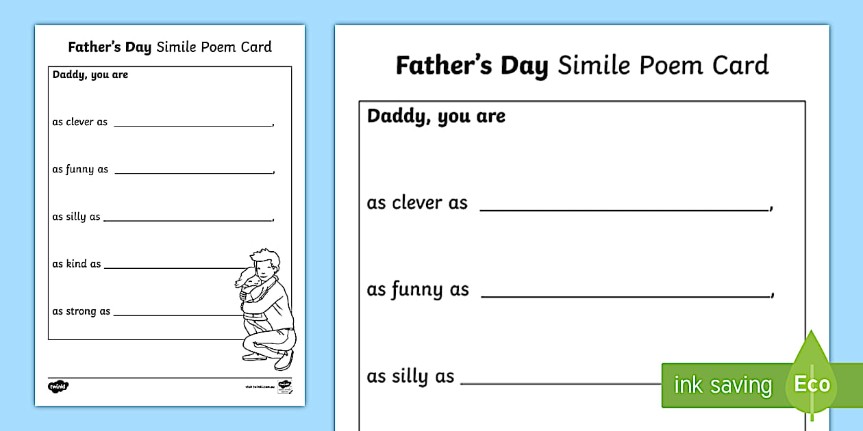 Father's Day Poem Worksheet | Printable Simile Card | Twinkl