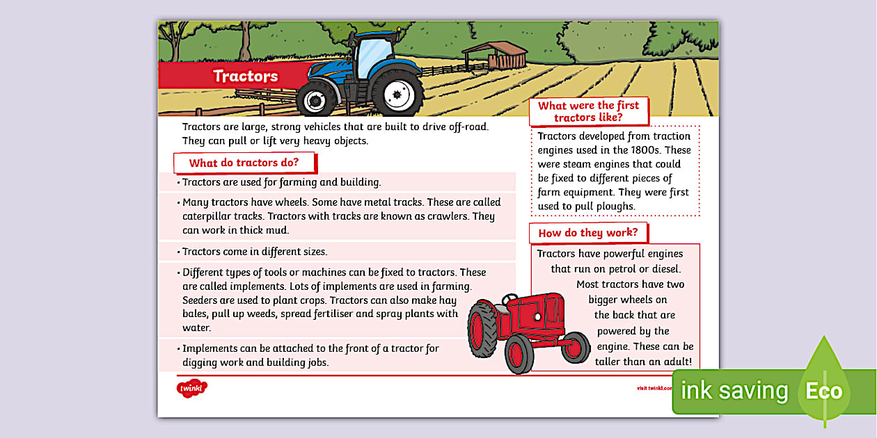 Tractors KS1 Fact File - Farm - Transport - Machinery