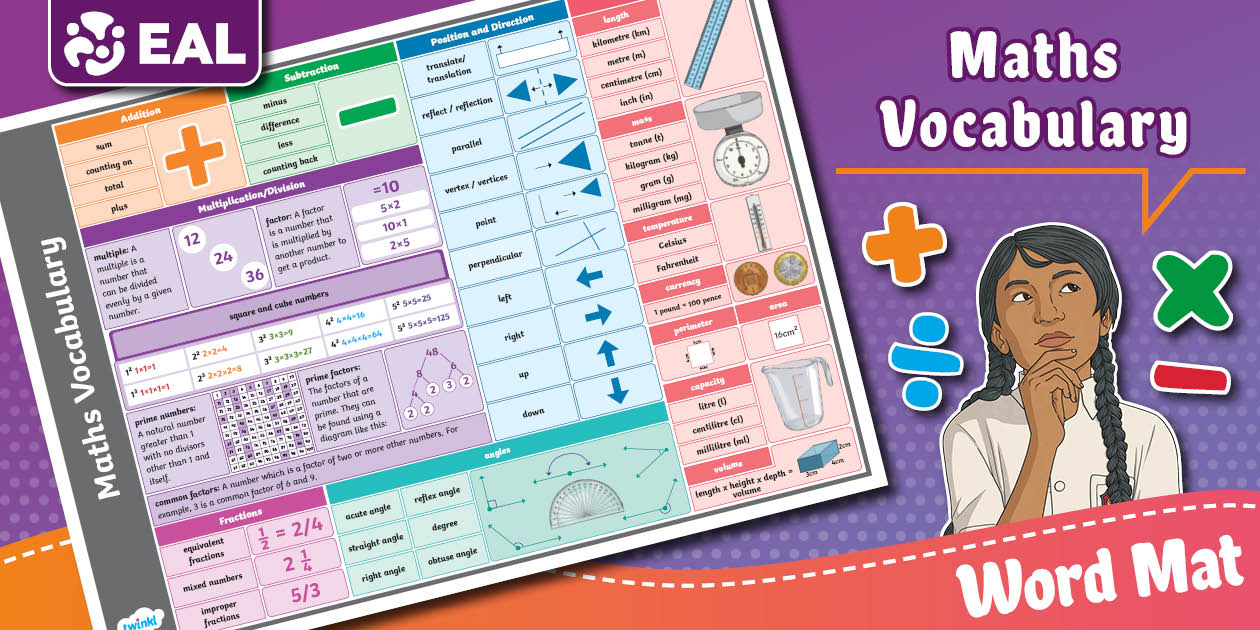 👉 KS2 Maths Vocabulary Word Mat for EAL Learners
