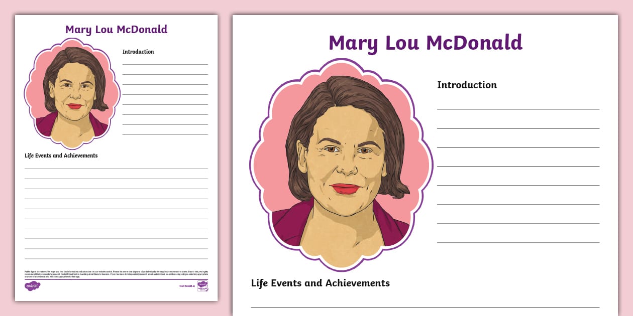 Mary Lou McDonald Biography Template (teacher made) - Twinkl