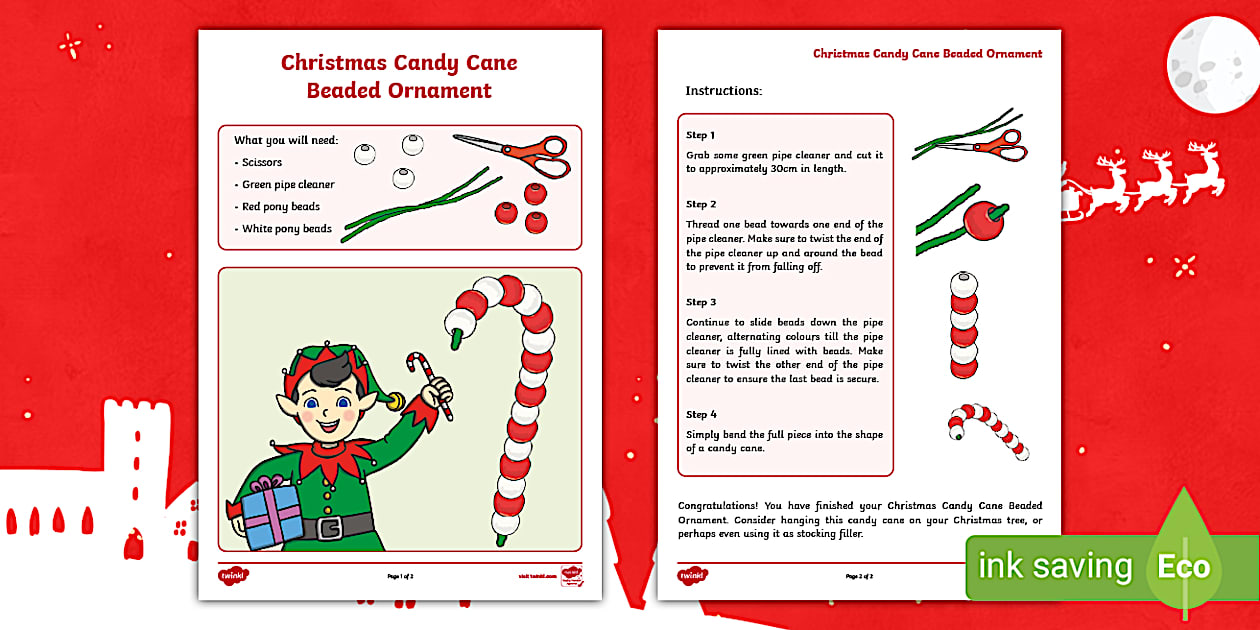 Christmas Candy Cane Beaded Ornament Craft - Resources