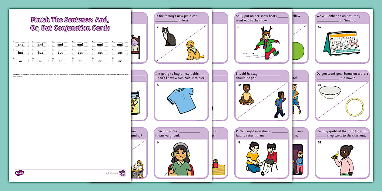 Finish The Sentence: And, Or, But Conjunction Cards - Twinkl