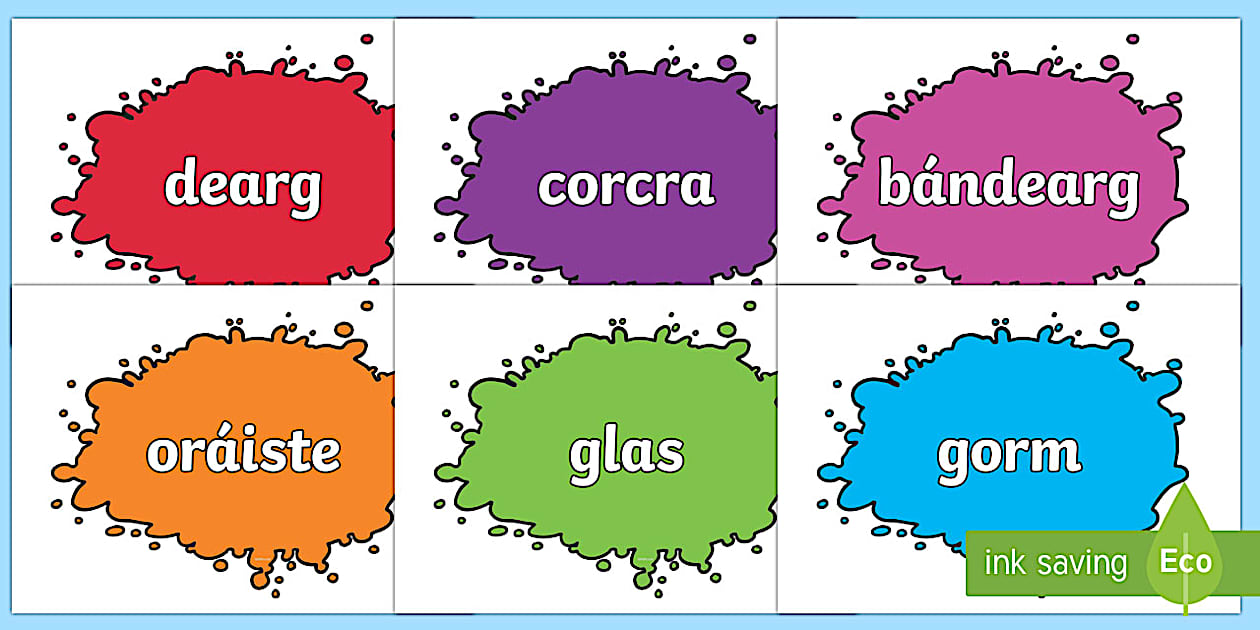 Colour Names on Splats Gaeilge (Lehrer gemacht) - Twinkl