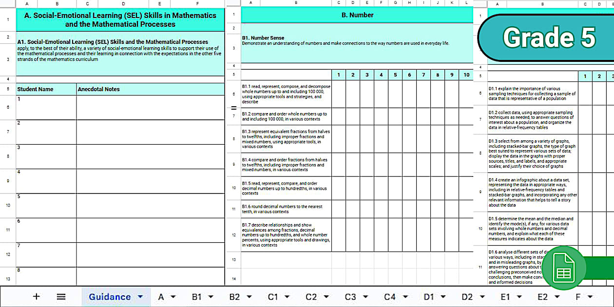Ontario Junior Grade 5 Math Editable Recording Sheet